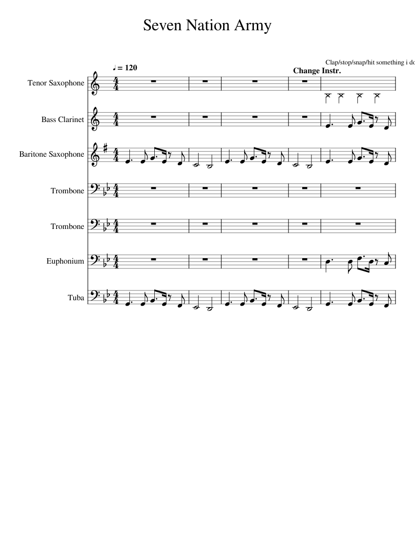 Seven Nation Army Sheet music for Trombone, Euphonium, Tuba, Clarinet ...