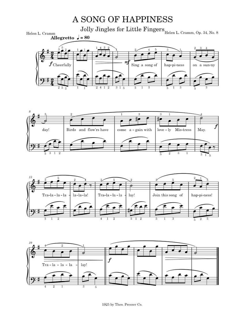 A SONG OF HAPPINESS – Helen L. Cramm A SONG OF HAPPINESS Sheet music ...