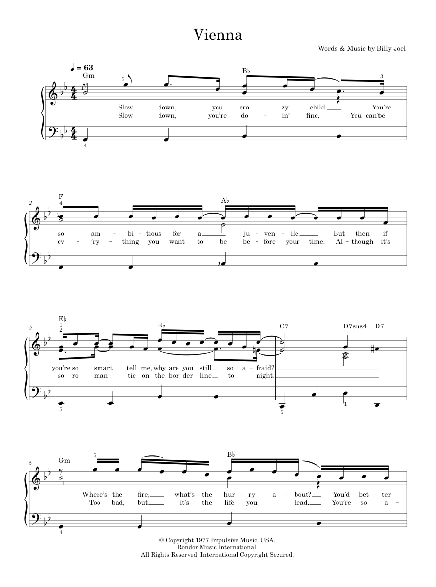vienna Sheet music for Piano by Billy Joel Official | MuseScore.com