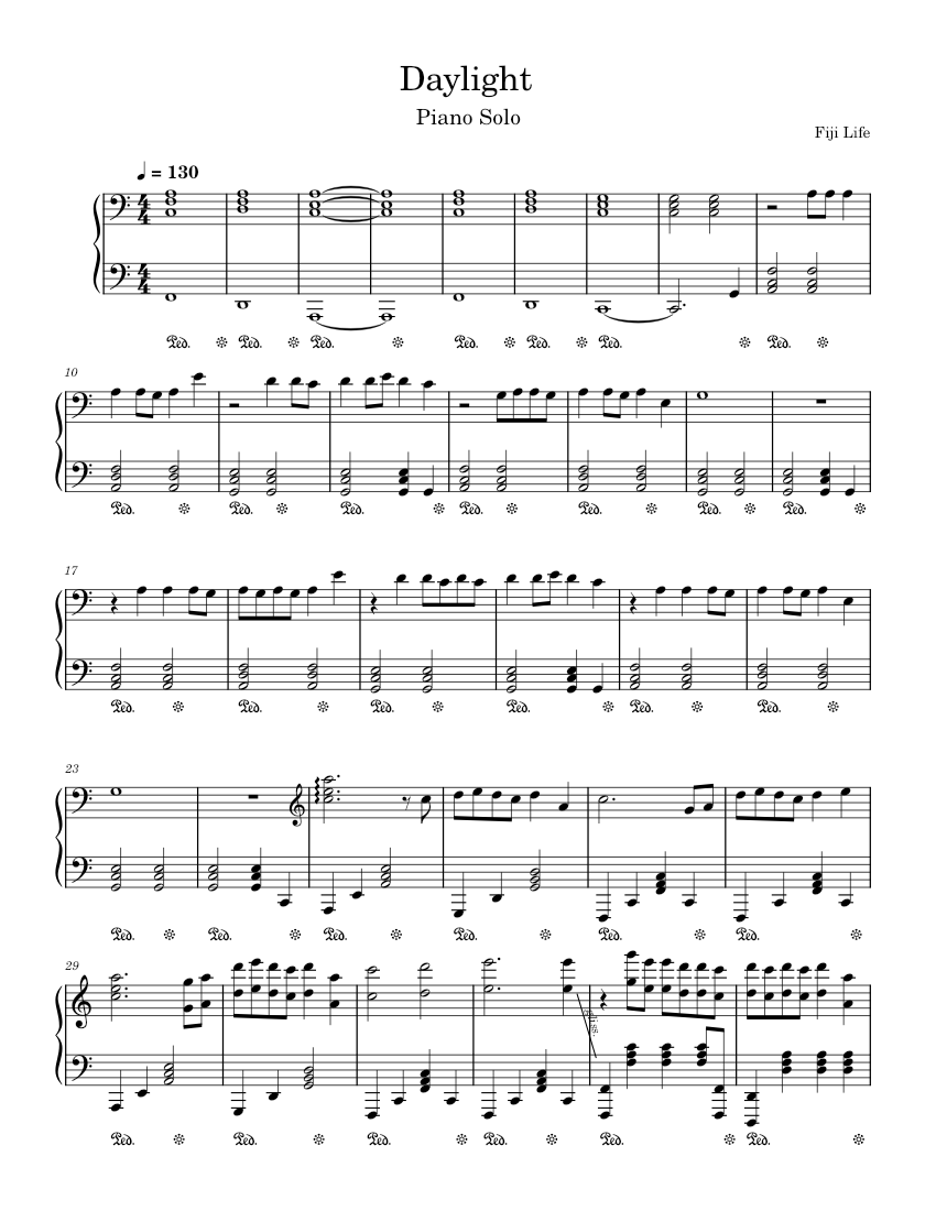 Daylight – David Kushner Daylight - Piano Solo Sheet Music for Piano ...
