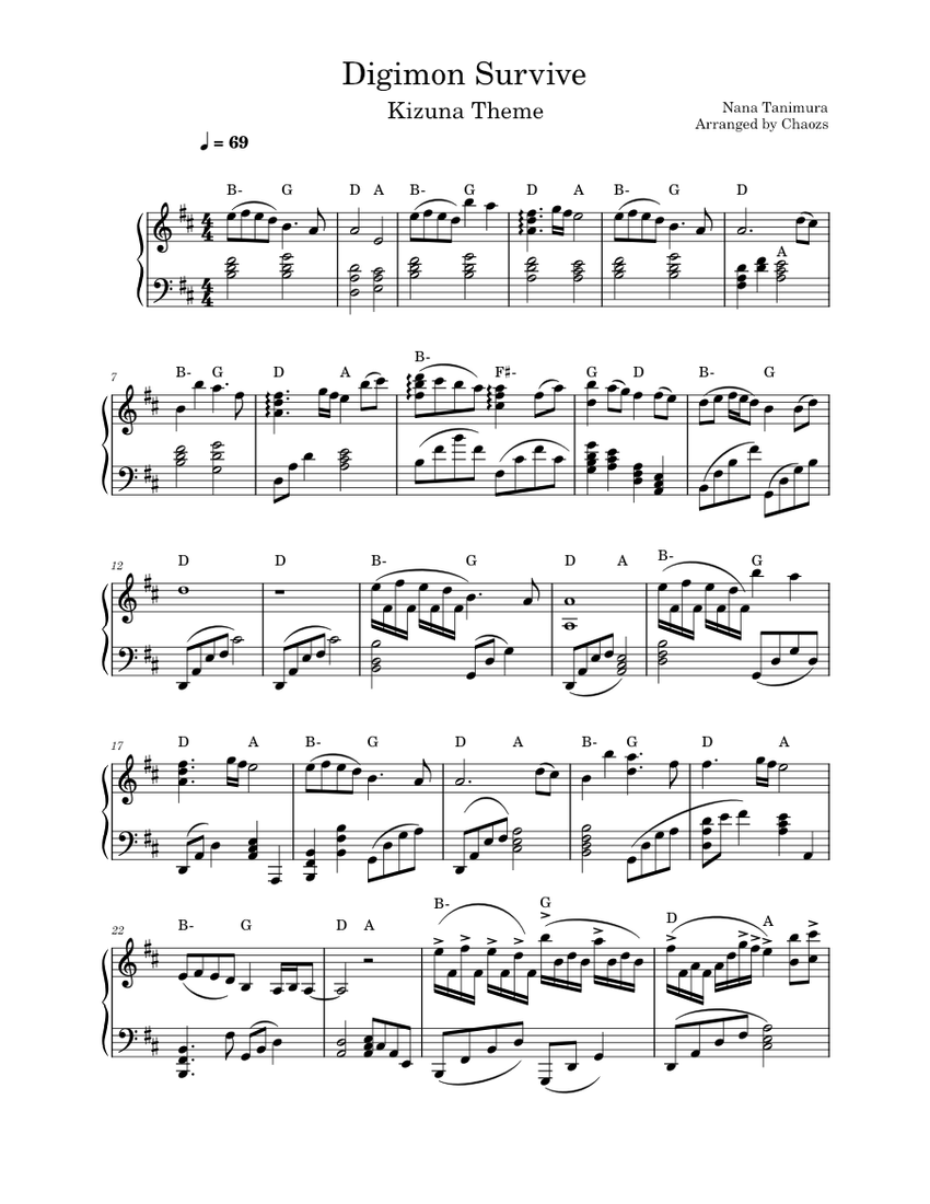 Digimon Survive - End Theme/Kizuna Sheet music for Piano (Solo ...