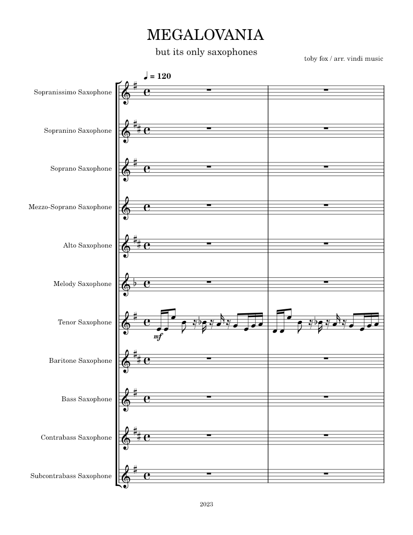 Megalovania – Toby Fox MEGALOVANIA for saxophones Sheet Music for Saxophone alto, Saxophone ...