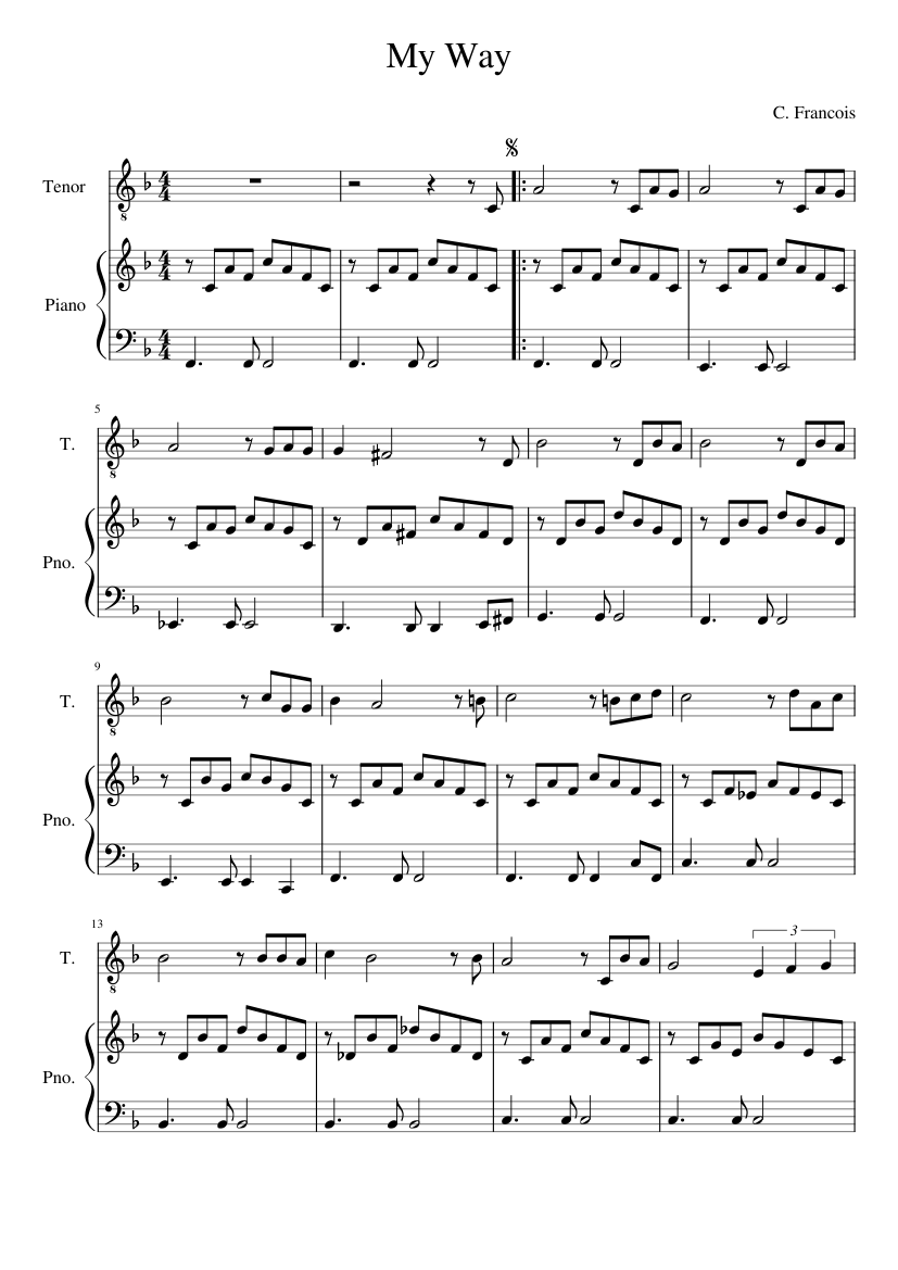 My Way Frank Sinatra - Voice and Piano Sheet Music for Piano, Tenor ...