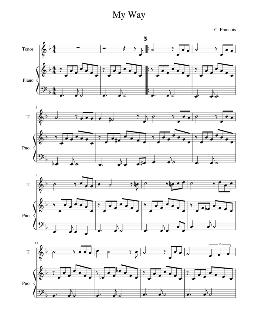 My Way Frank Sinatra - Voice and Piano Sheet music for Piano, Tenor ...
