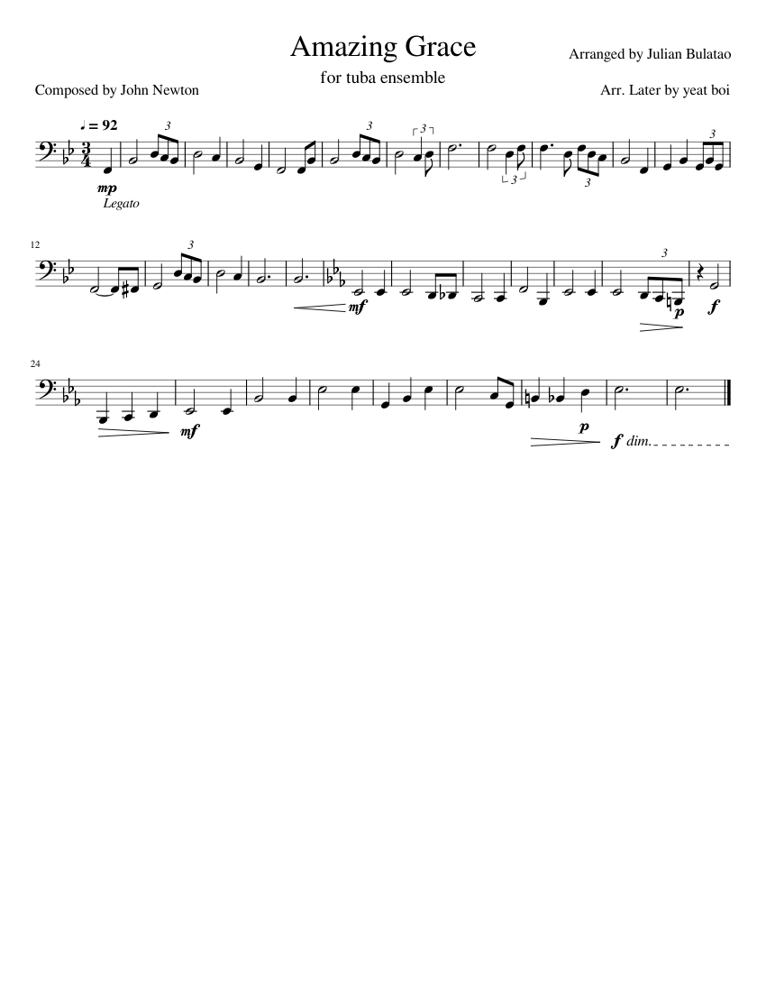 Amazing_Grace tuba 1 Sheet music for Tuba (Solo) | Musescore.com