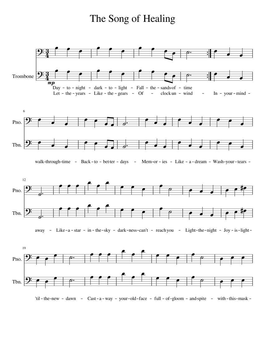 The Song of Healing Sheet music for Piano, Trombone (Solo) | Musescore.com