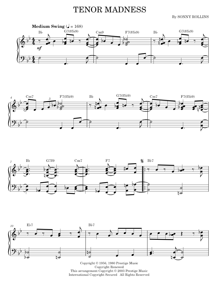 Play Official version of Tenor madness Sheet Music by Sonny Rollins for ...