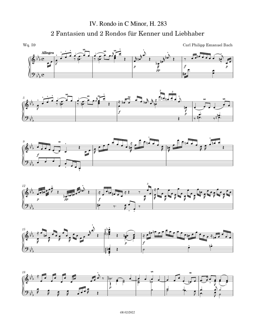 Carl Philipp Emanuel Bach - IV. Rondo in C Minor, H. 283 Sheet music for Piano (Solo ...