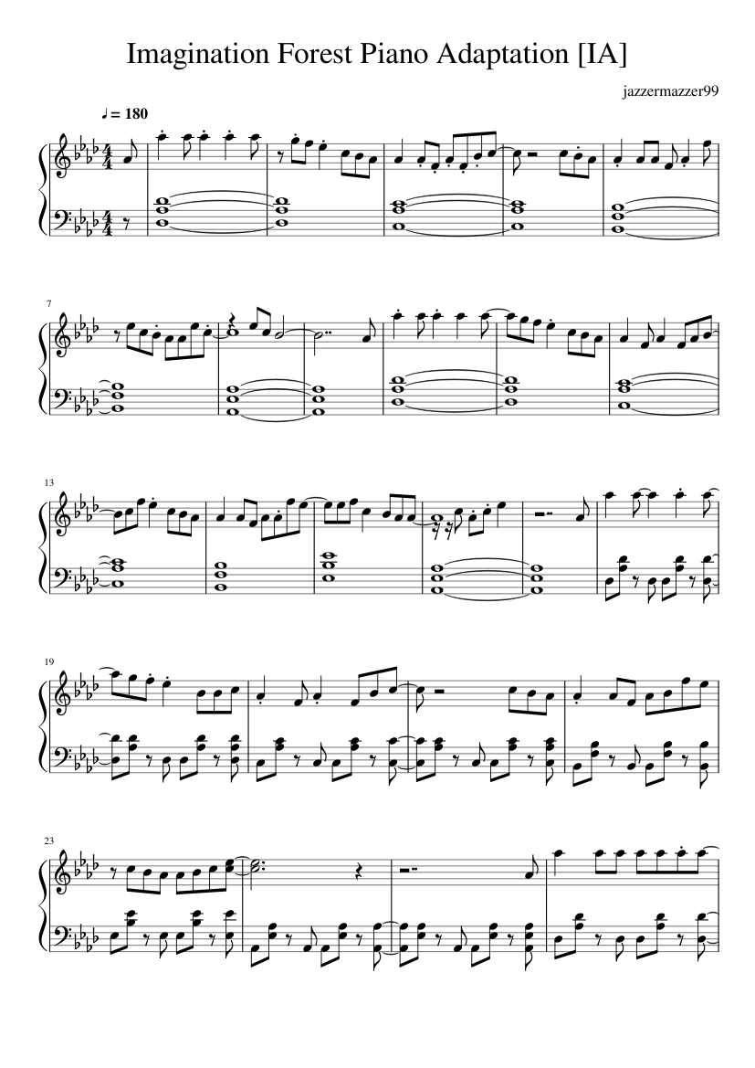Imagination Forest Piano Adaptation [IA] (easier) Sheet Music for Piano ...