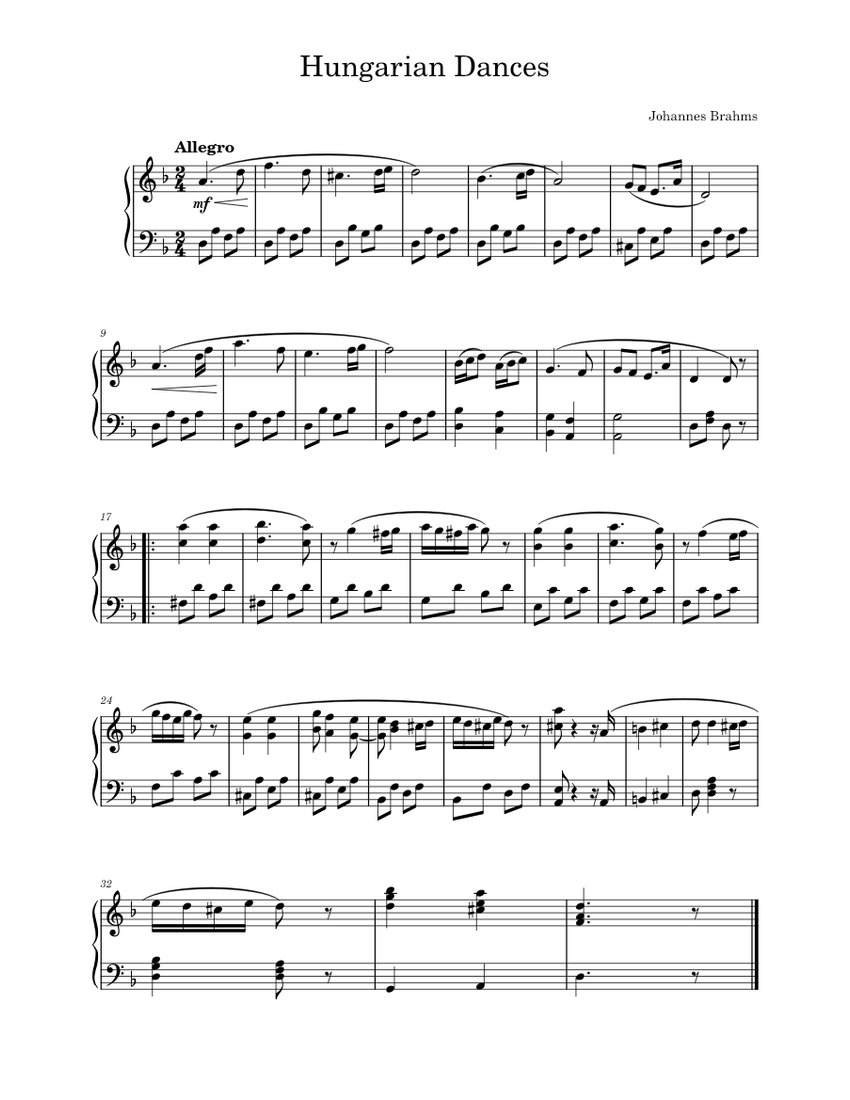 Hungarian Dances no.5 – Johannes Brahms Hungarian_Dances Sheet music ...