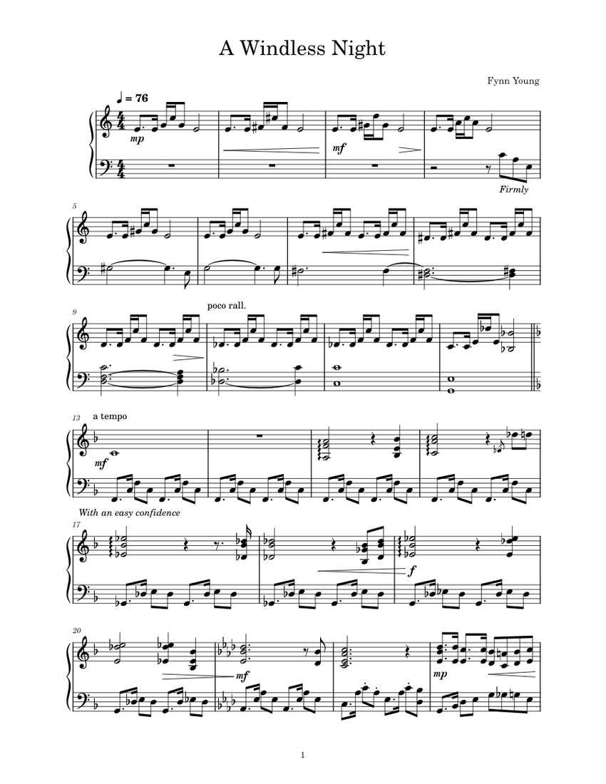 A Windless Night Sheet music for Piano (Solo) | Musescore.com