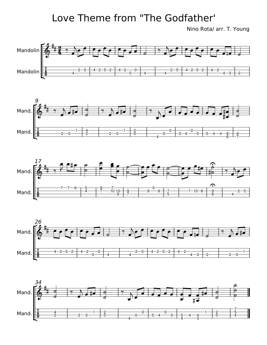 Love Theme from The Godfather - Nino Rota Sheet music for Mandolin ...