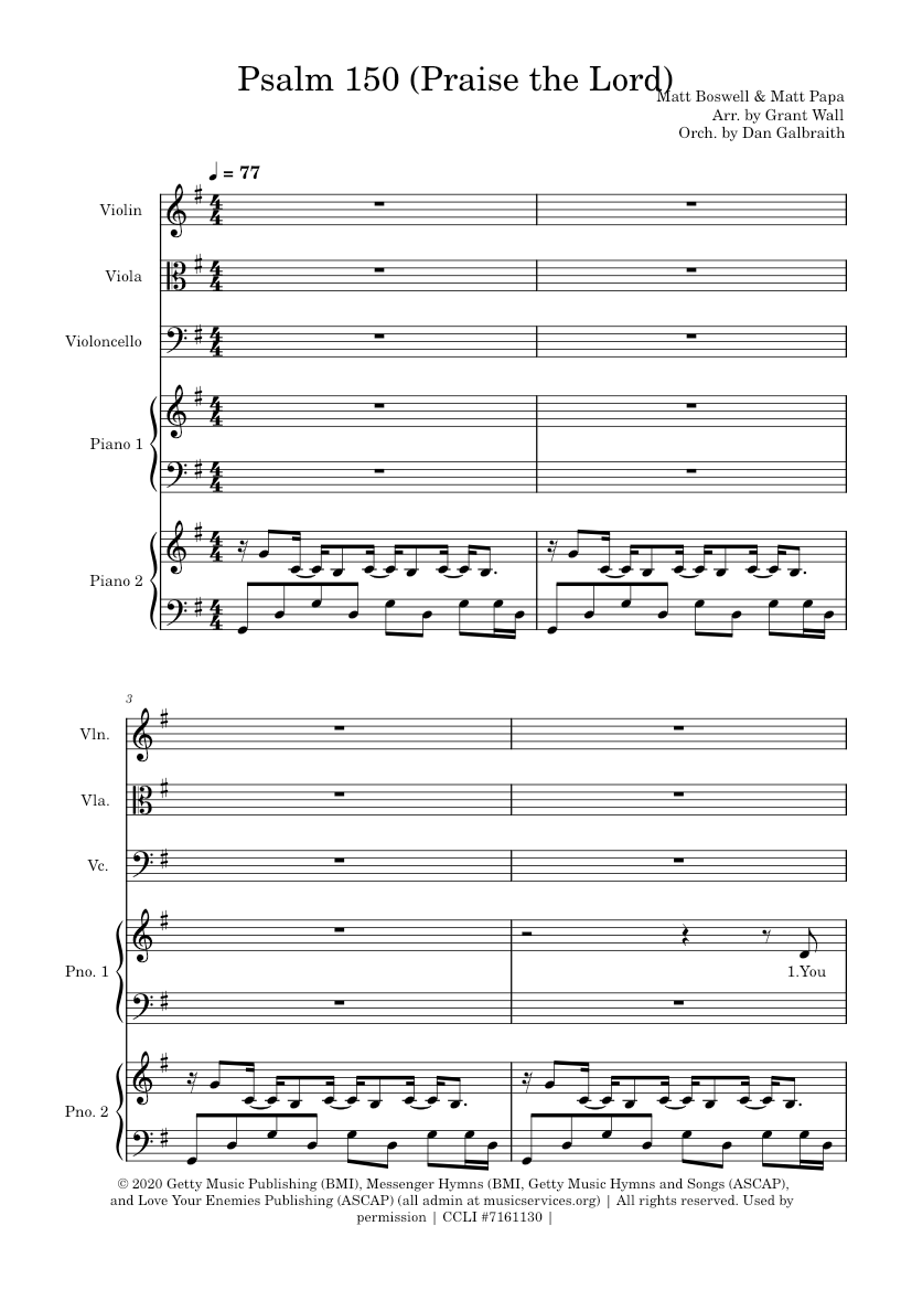 Psalm 150 (Praise the Lord) Sheet music for Piano, Violin, Viola, Cello ...