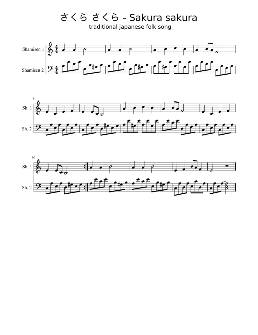 さくら さくら - Sakura sakura Sheet music for Shamisen (String Duet ...