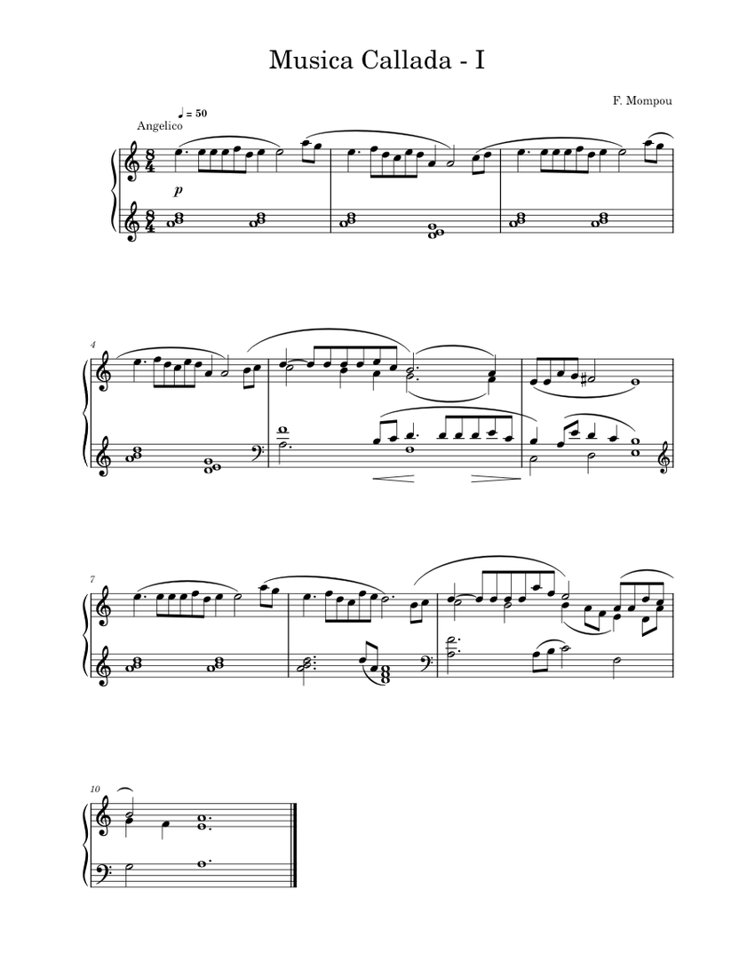 Música Callada I: Angelico – F. Mompou Sheet music for Piano (Solo ...