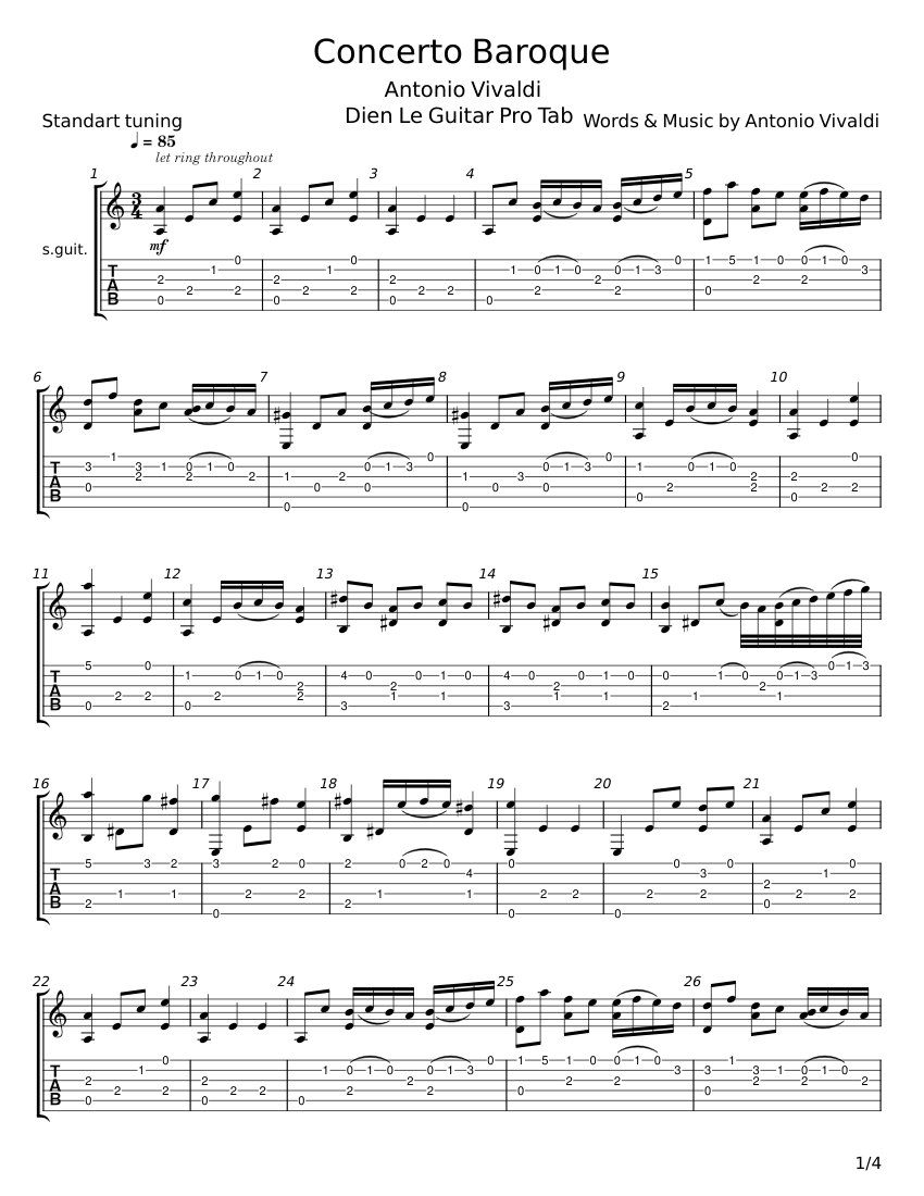 Concerto baroque - Antonio Vivaldi Sheet music for Piano, Guitar (Mixed ...