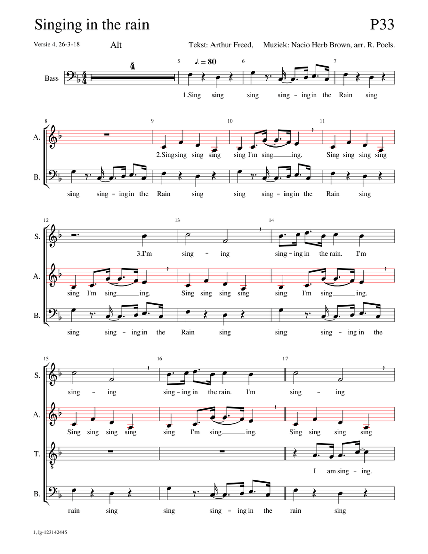 P33, Singing in the rain, alt Sheet music for Soprano, Alto, Tenor ...