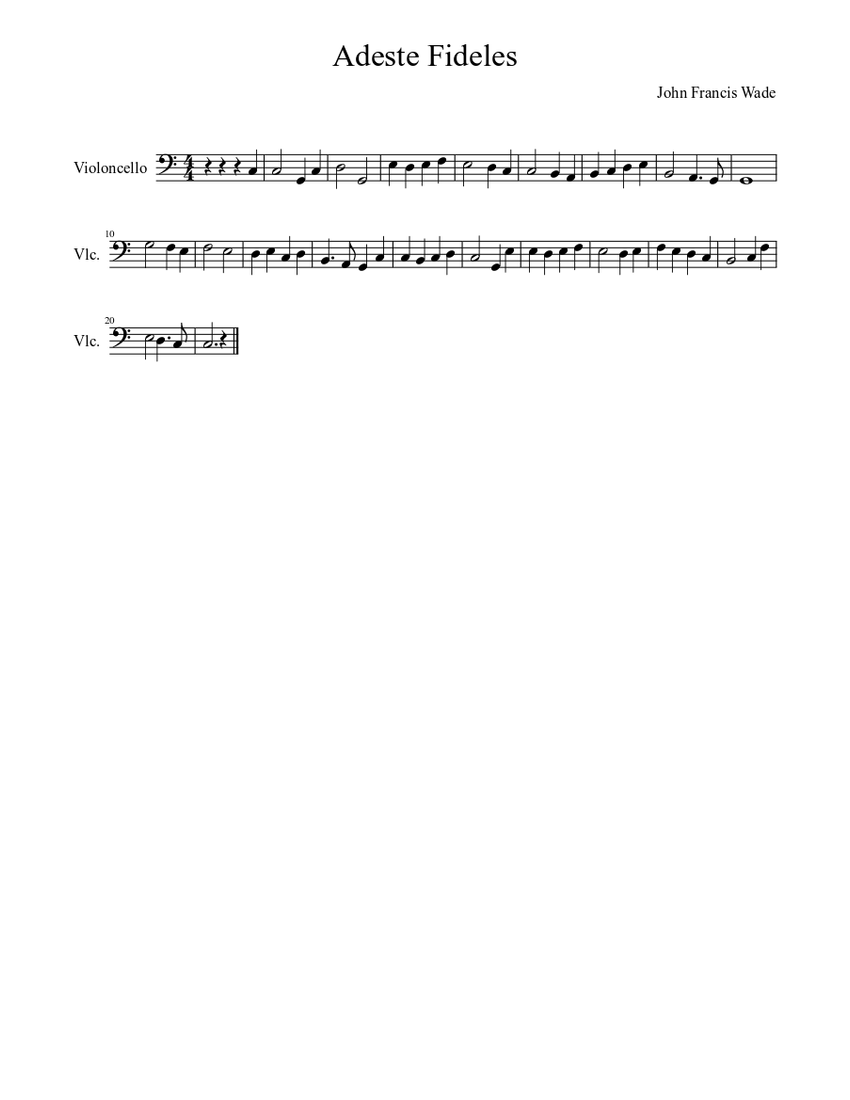 Adeste Fideles Sheet music for Cello (Solo) | Musescore.com