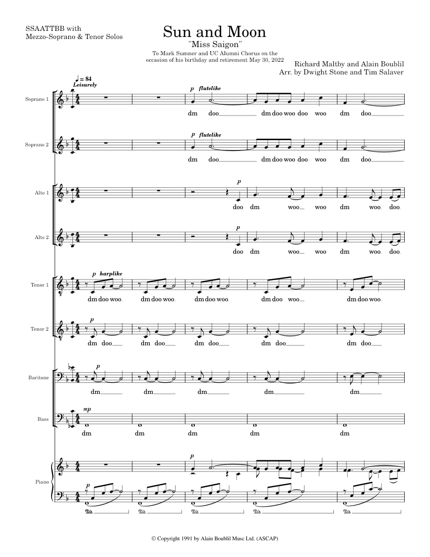 Sun and Moon – Miss Saigon Sheet Music for Piano, Soprano, Alto, Tenor ...