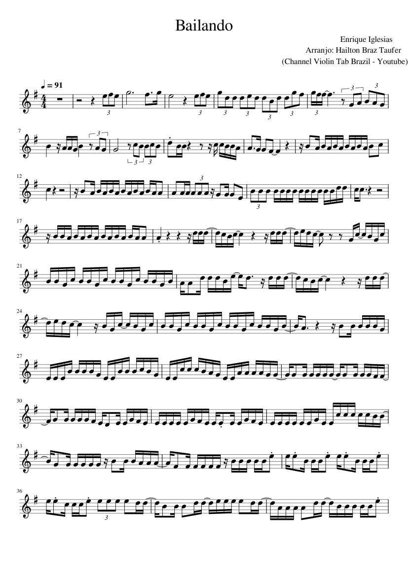 Bailando – Enrique Iglesias (Channel Violin Tab Brazil - Youtube) Sheet ...