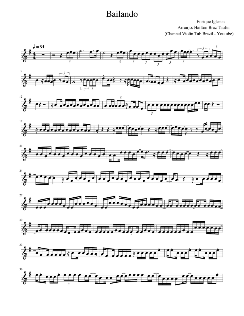 Bailando – Enrique Iglesias (Channel Violin Tab Brazil - Youtube) Sheet ...