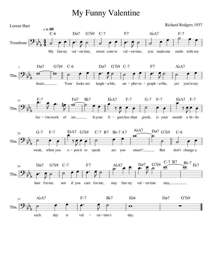 My Funny Valentine Sheet music for Trombone (Solo) | Musescore.com