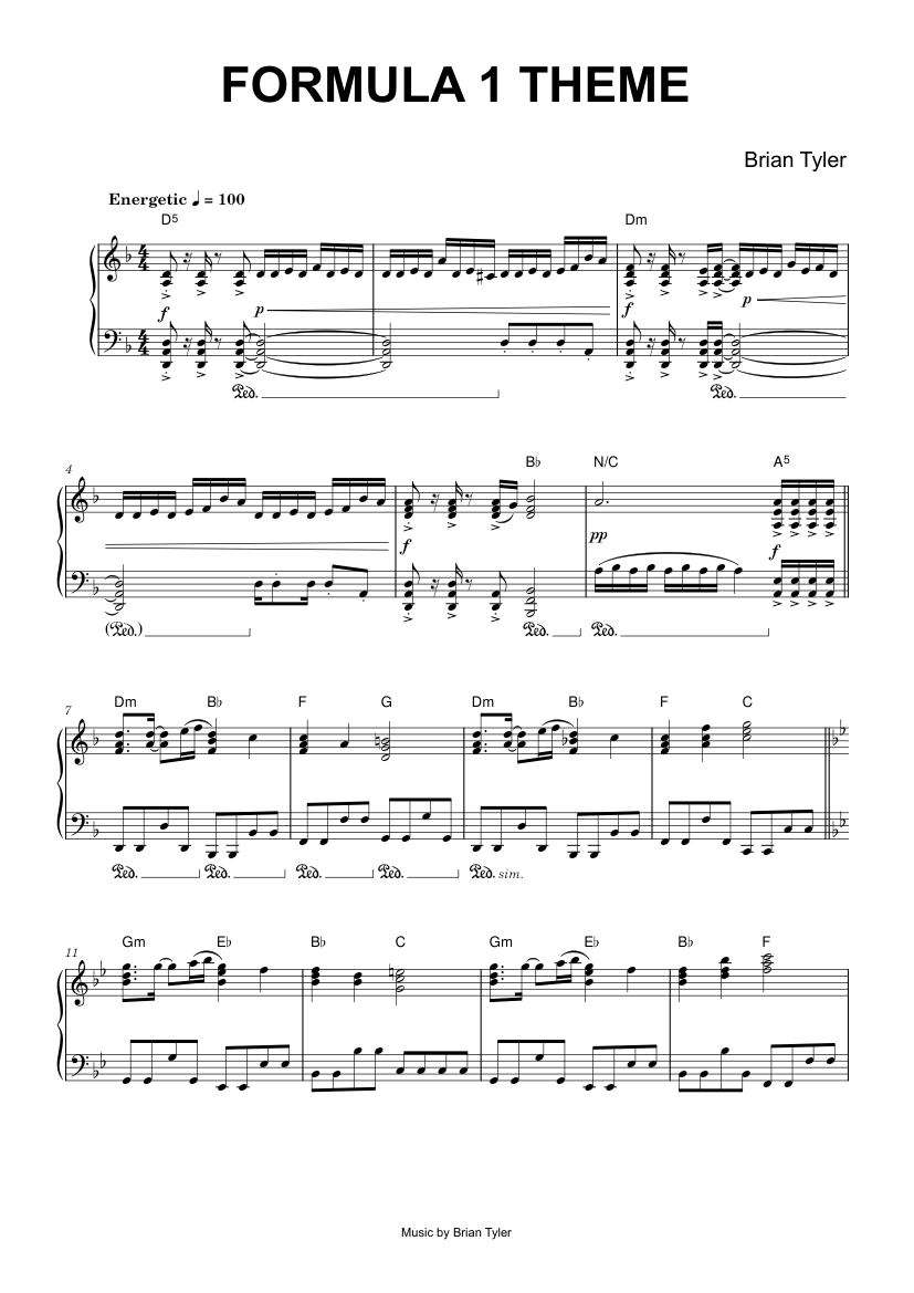 Play Official version of Formula 1 Theme Sheet Music by Brian Tyler for Piano | MuseScore.com