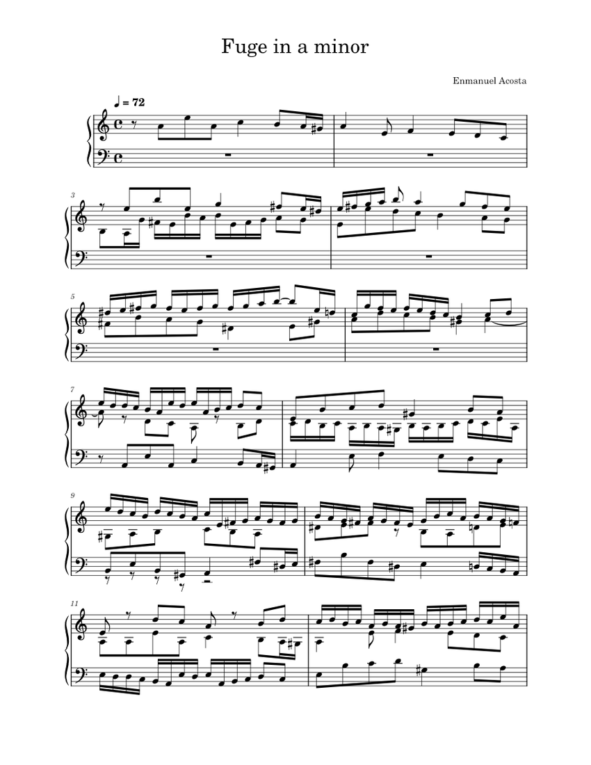 Fuge in A minor - Original Sheet music for Piano (Solo) | Musescore.com