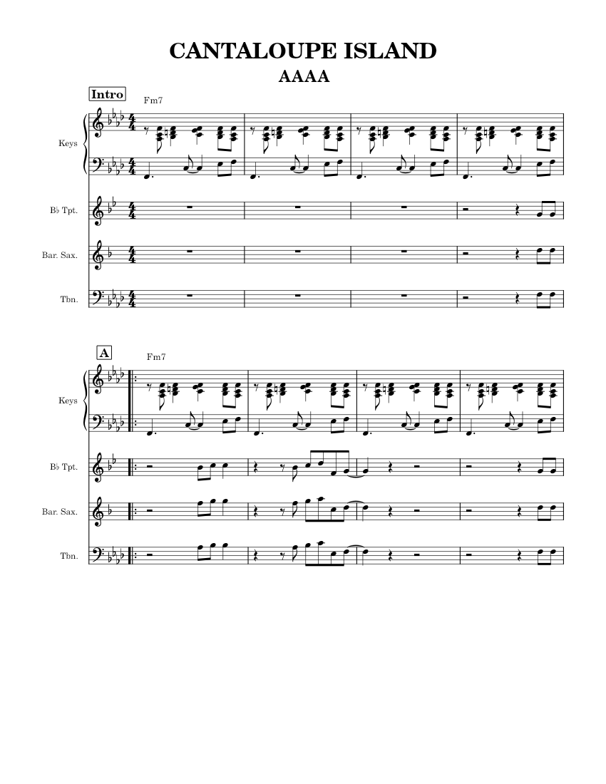 Cantaloupe Island Chart Sheet music for Piano, Trombone, Saxophone baritone, Trumpet in b-flat ...