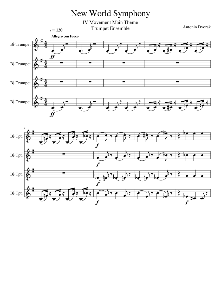 New World Symphony 4th Movement Trumpet Ensemble Sheet music for Trumpet in b-flat (Mixed ...