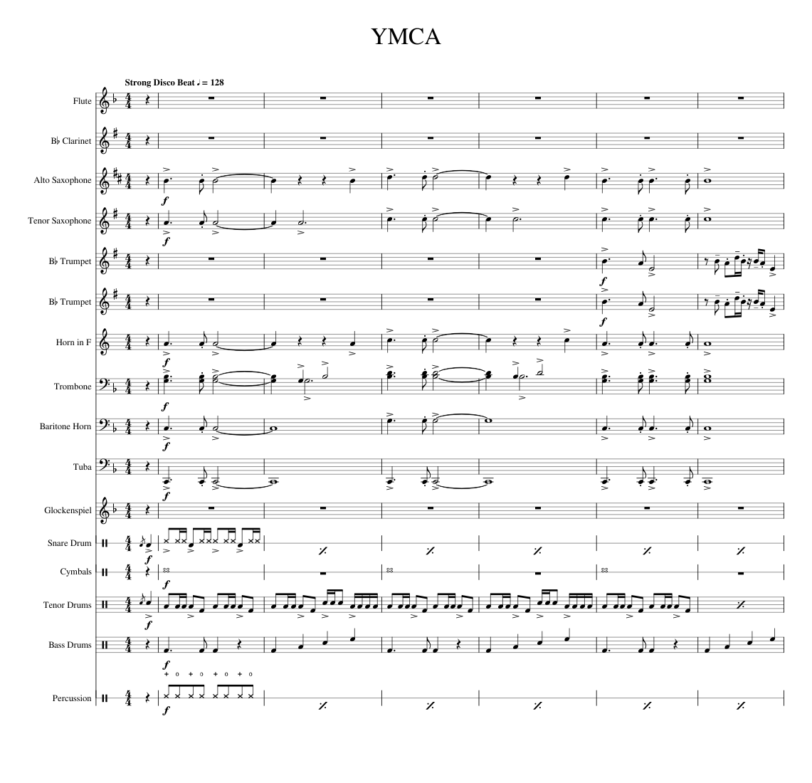 YMCA - Village People Sheet music for Trombone, Tuba, Flute, Clarinet ...