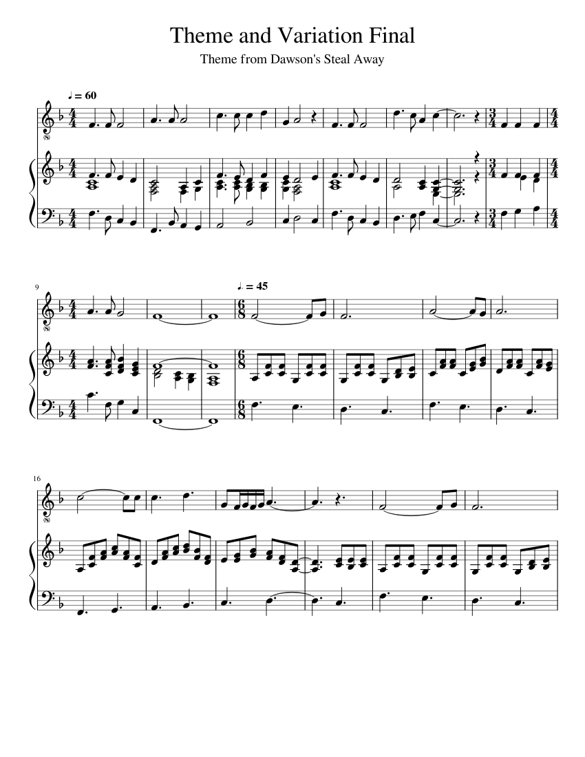 Theme and Variation Final Sheet music for Piano, Vocals (Piano-Voice ...
