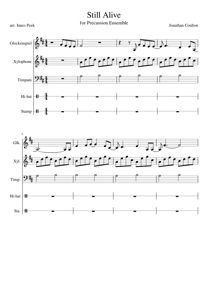 Still Alive Sheet music for Timpani, Glockenspiel, Xylophone, Hi-hat ...