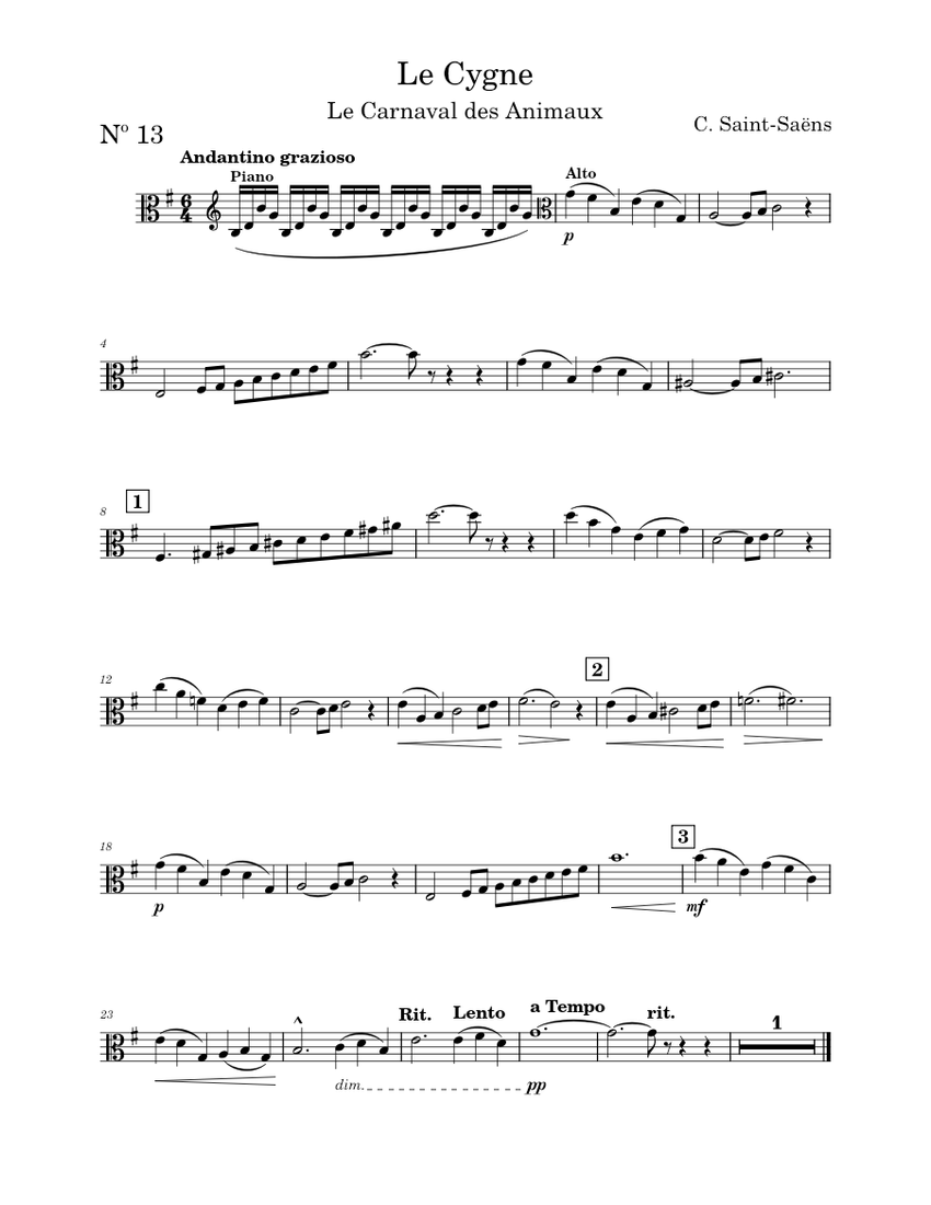 The Swan (Le Cygne) – Camille Saint-Saëns arr. Viola Sheet music for Viola (Solo) | Musescore.com