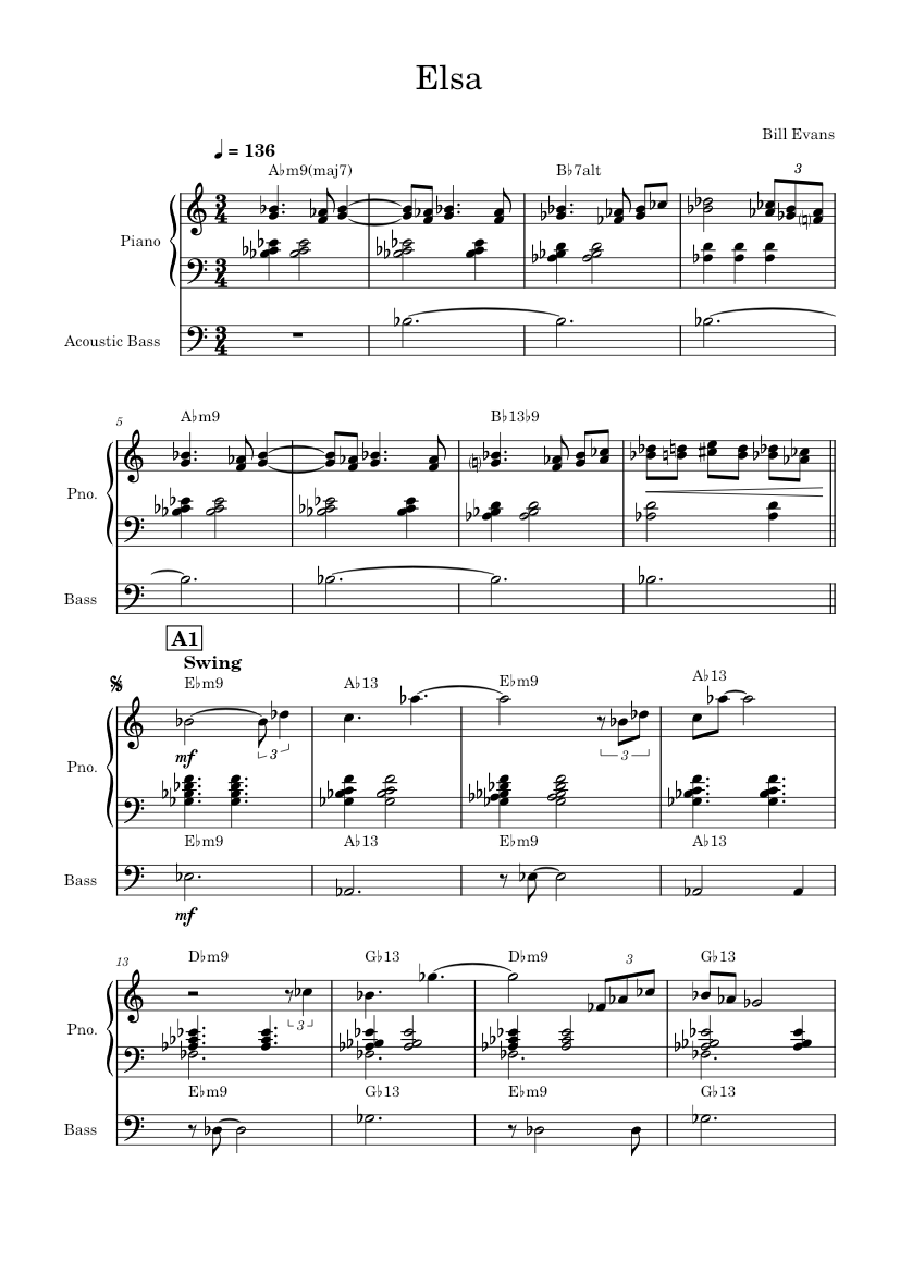 Elsa Sheet music for Piano, Bass guitar (Mixed Trio) | Musescore.com