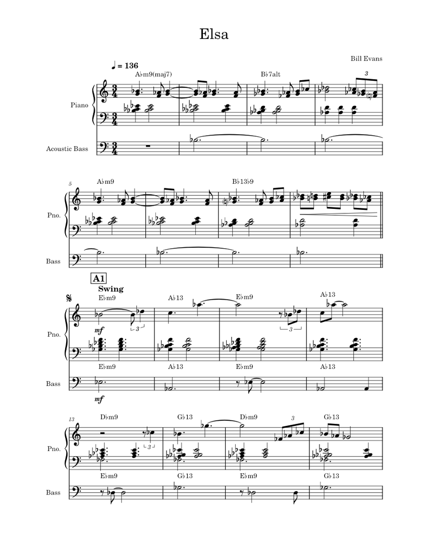 Elsa Sheet music for Piano, Bass guitar (Mixed Trio) | Musescore.com
