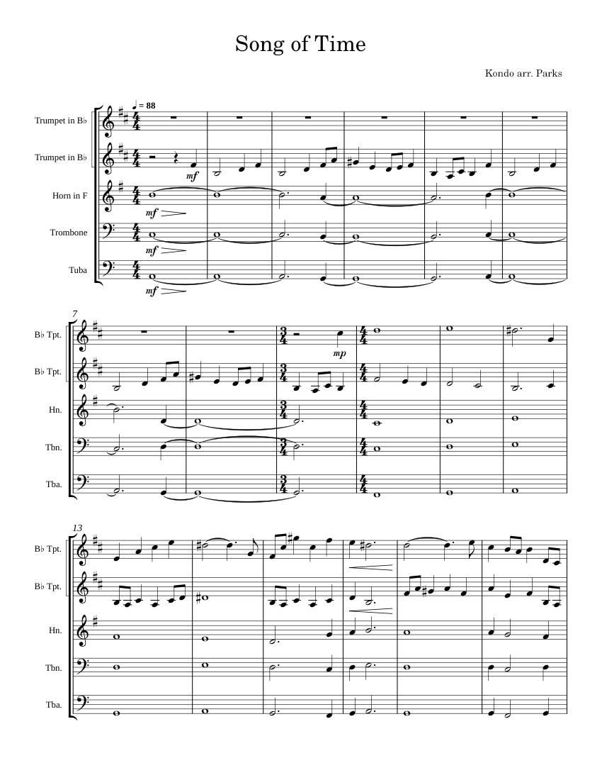Song of Time for Brass Quintet Sheet music for Trombone, Tuba, French ...