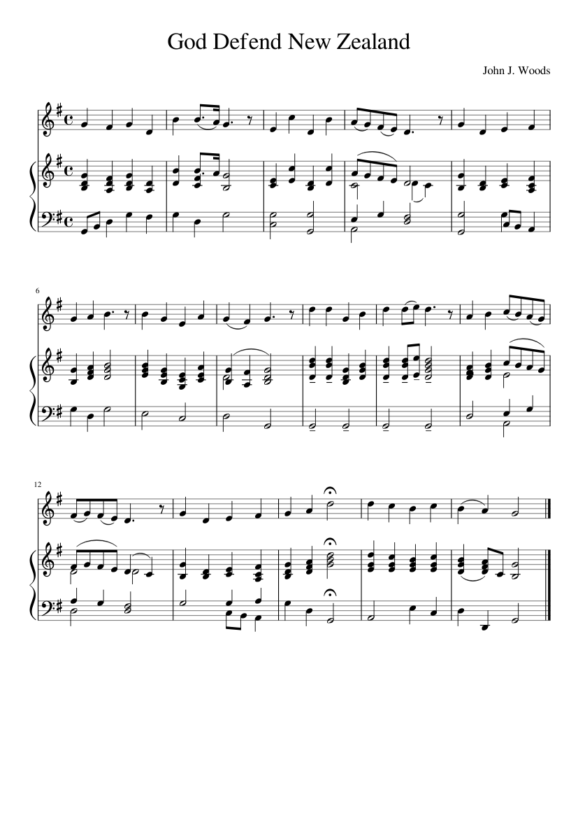 God Defend New Zealand Sheet Music for Piano, Vocals (Piano-Voice ...