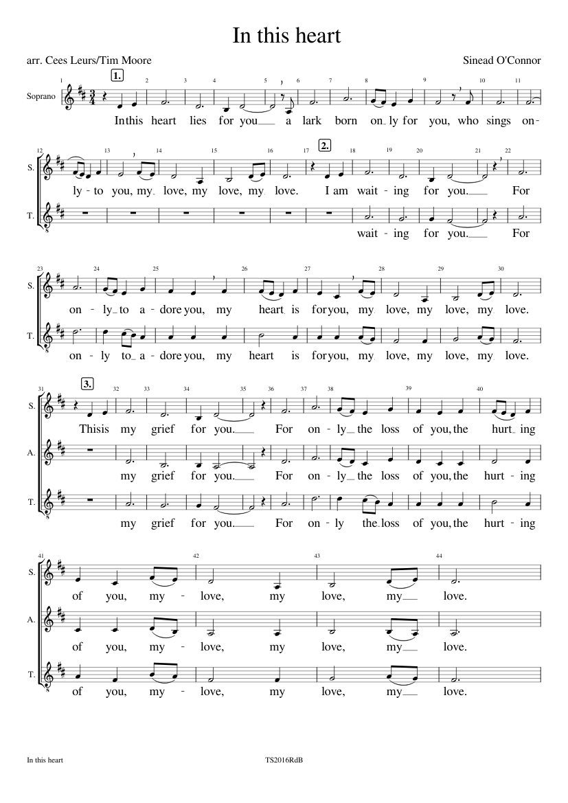 In This Heart – Sinéad O'Connor In this heart SATB Tim edit Sheet music ...