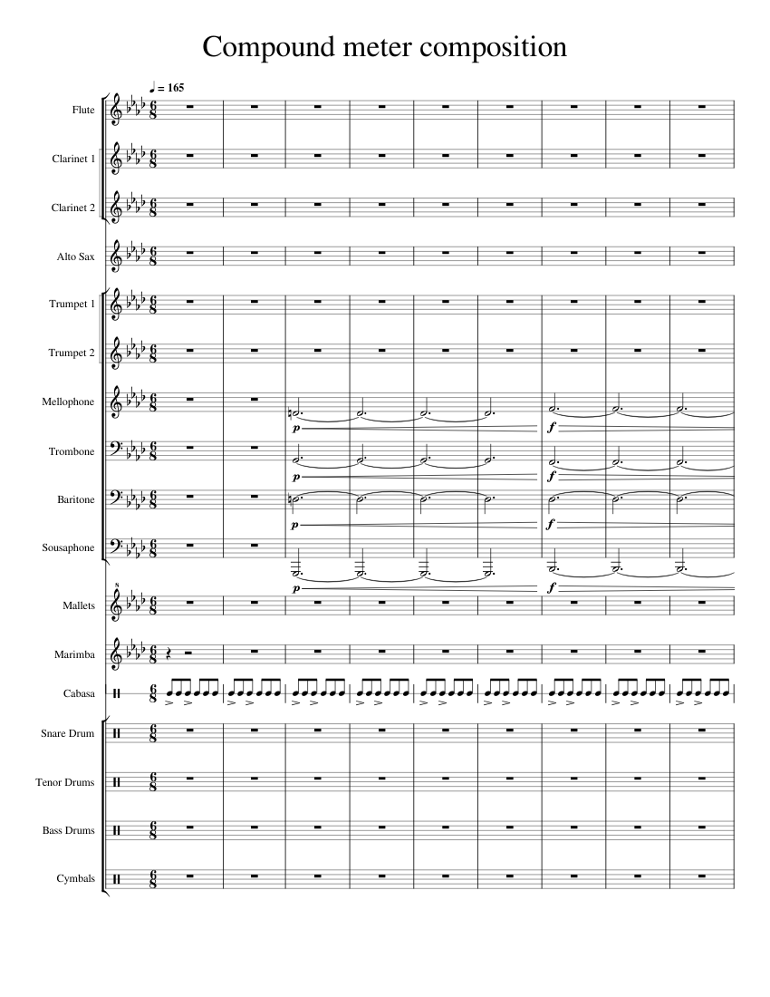 Compound meter composition Sheet music for Trombone, Mellophone, Flute ...