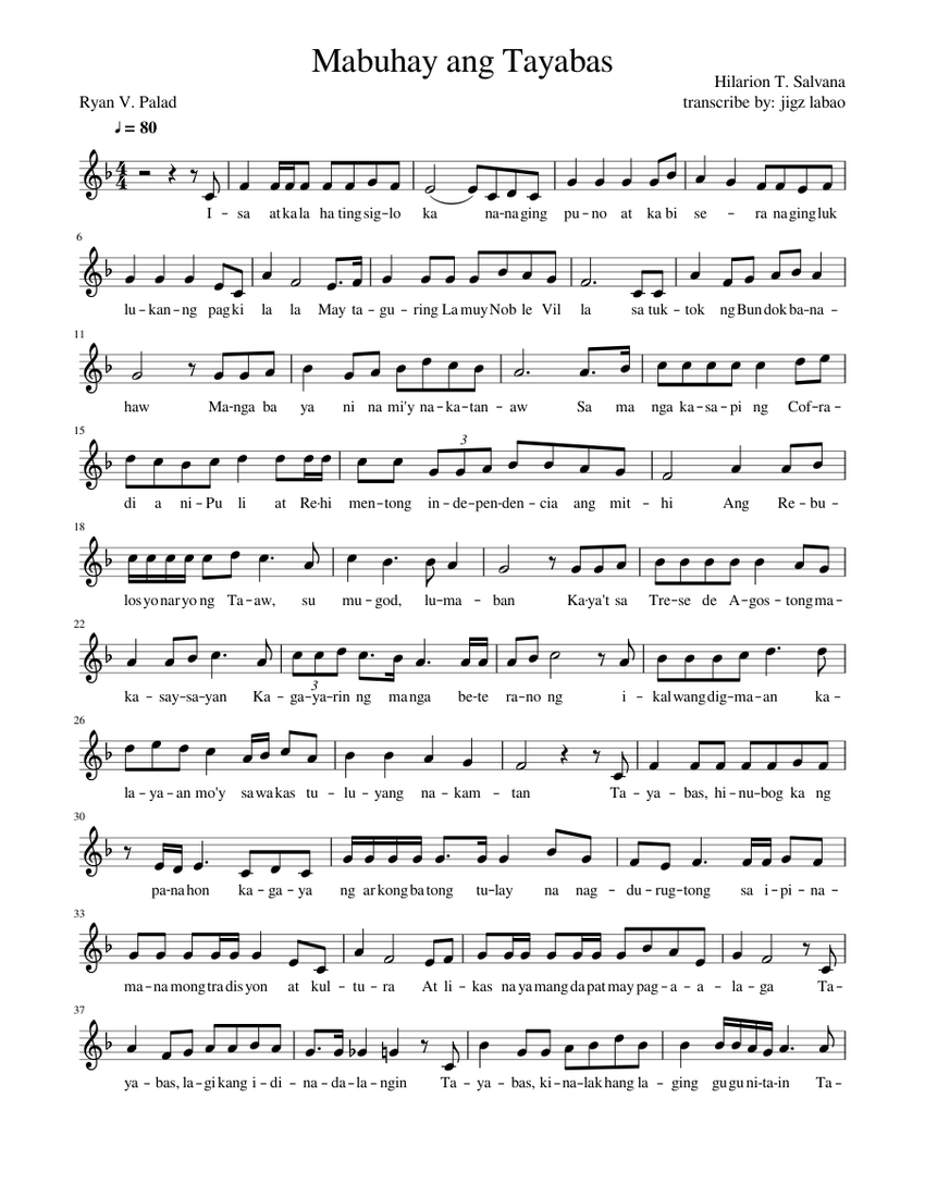 Mabuhay ang Tayabas Sheet music for Piano (Men’s Choir) Easy ...