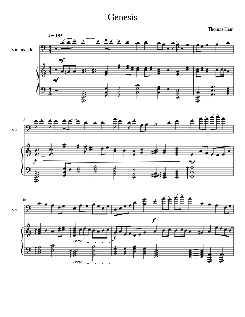 Genesis Sheet music for Piano, Vocals, Cello (Mixed Trio) | Musescore.com
