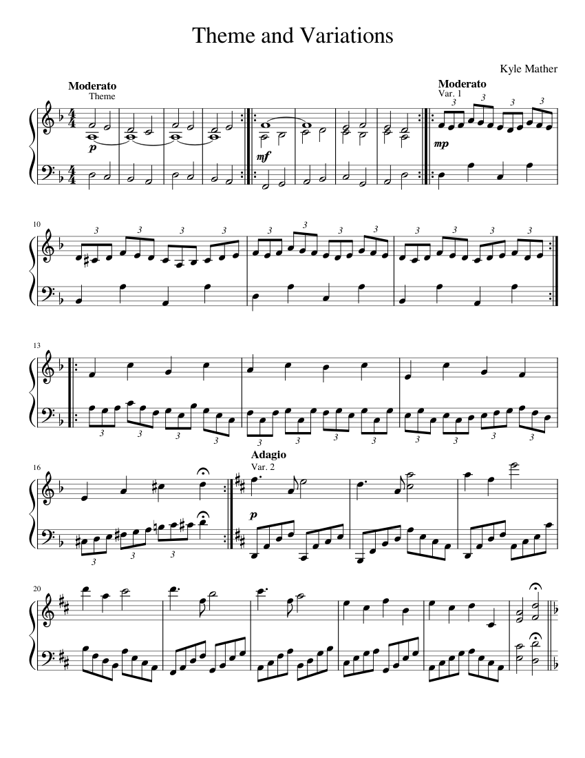 Theme_and_Variations Sheet music for Piano (Solo) | Musescore.com