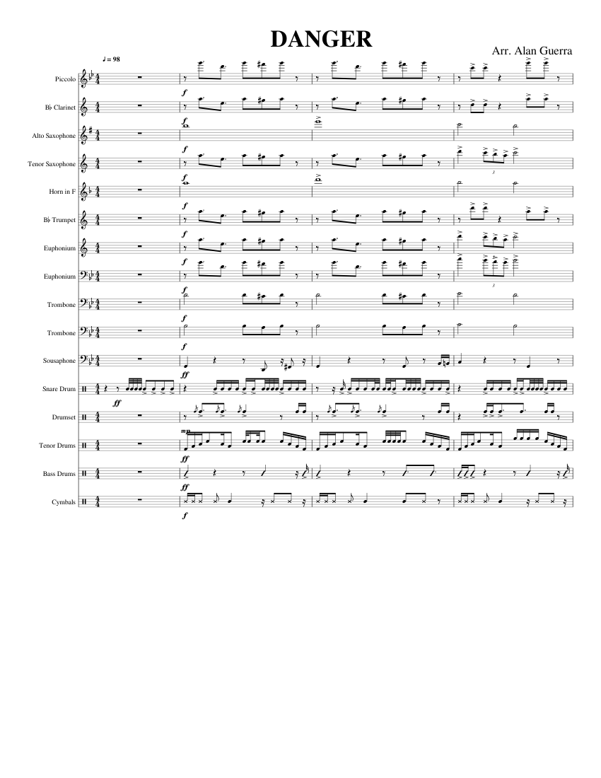 DANGER (JSU) Sheet Music for Trombone, Euphonium, Flute piccolo ...