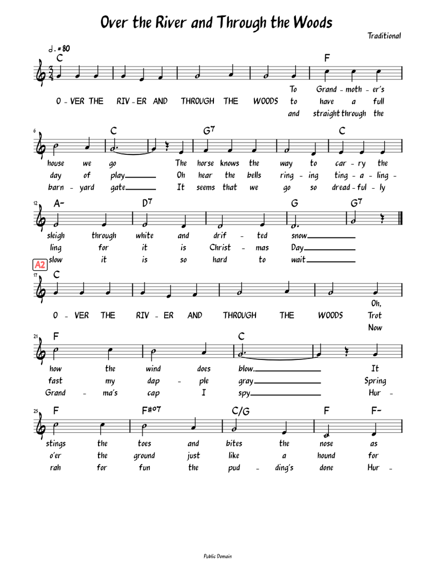 Over the River and Through the Woods (Lead sheet with lyrics in 3/4 ...