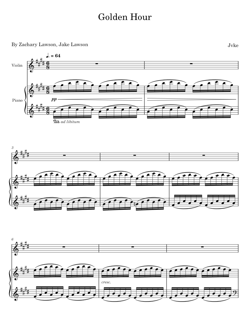 GOLDEN HOUR - Zachary Lawson Sheet Music for Piano, Violin (Solo ...