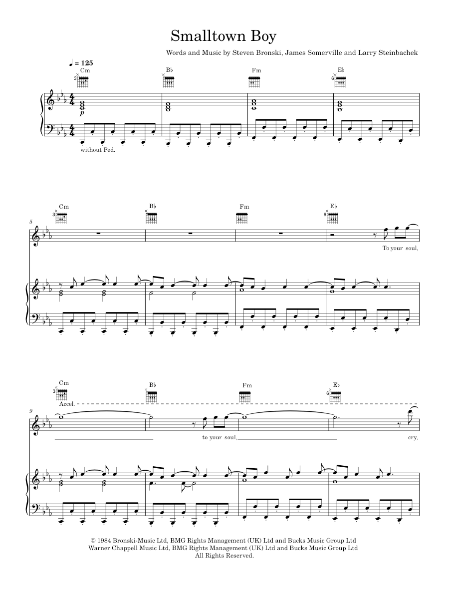 smalltown boy Sheet music for Piano, Vocals by Bronski Beat Official ...