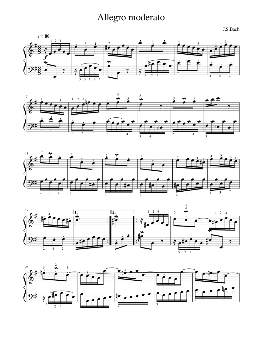 Allegro moderato. Bach Sheet music for Piano (Solo) | Musescore.com