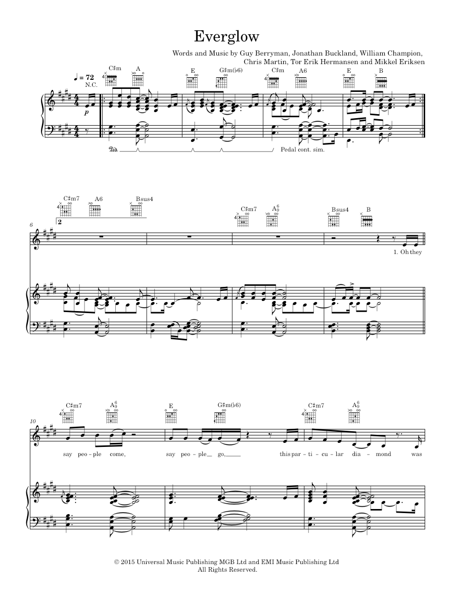 everglow Sheet music for Piano, Vocals by Coldplay Official | MuseScore.com