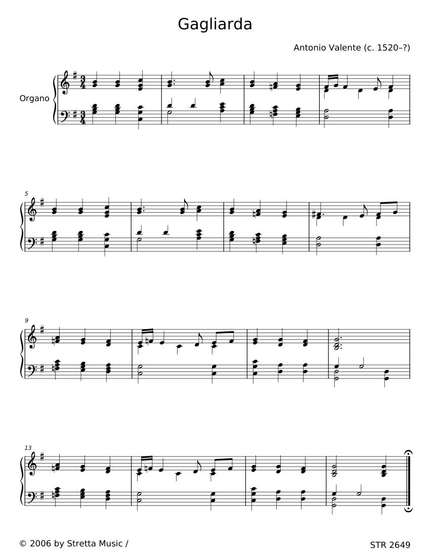 Gagliarda - Antonio Valente Sheet Music for Piano (Piano Duo ...